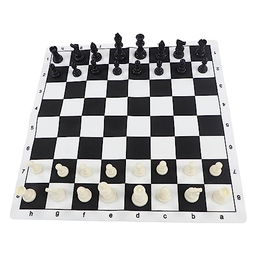 DAUERHAFT International Chess Set, 32Pcs Chess Pieces Portable PU Leather Chessboard Chess Set with Storage Bag, 75x29mm King Size Non Slip Bottom Board Game Set, for Outdoor Camping
