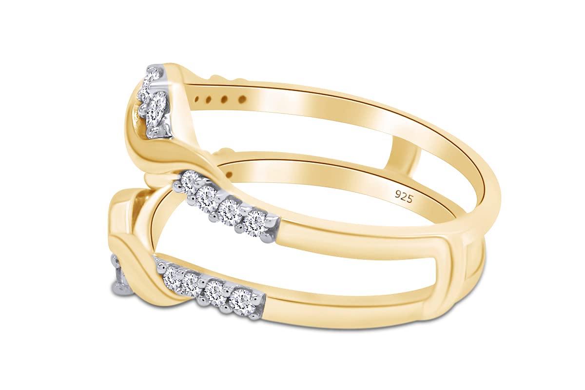 AFFY 1/3 Ct. Round Chevron Ring Guard Enhancer with Cubic Zirconia in 14K Yellow Gold Over Sterling Silver 0.33 Carat Ring Size-6