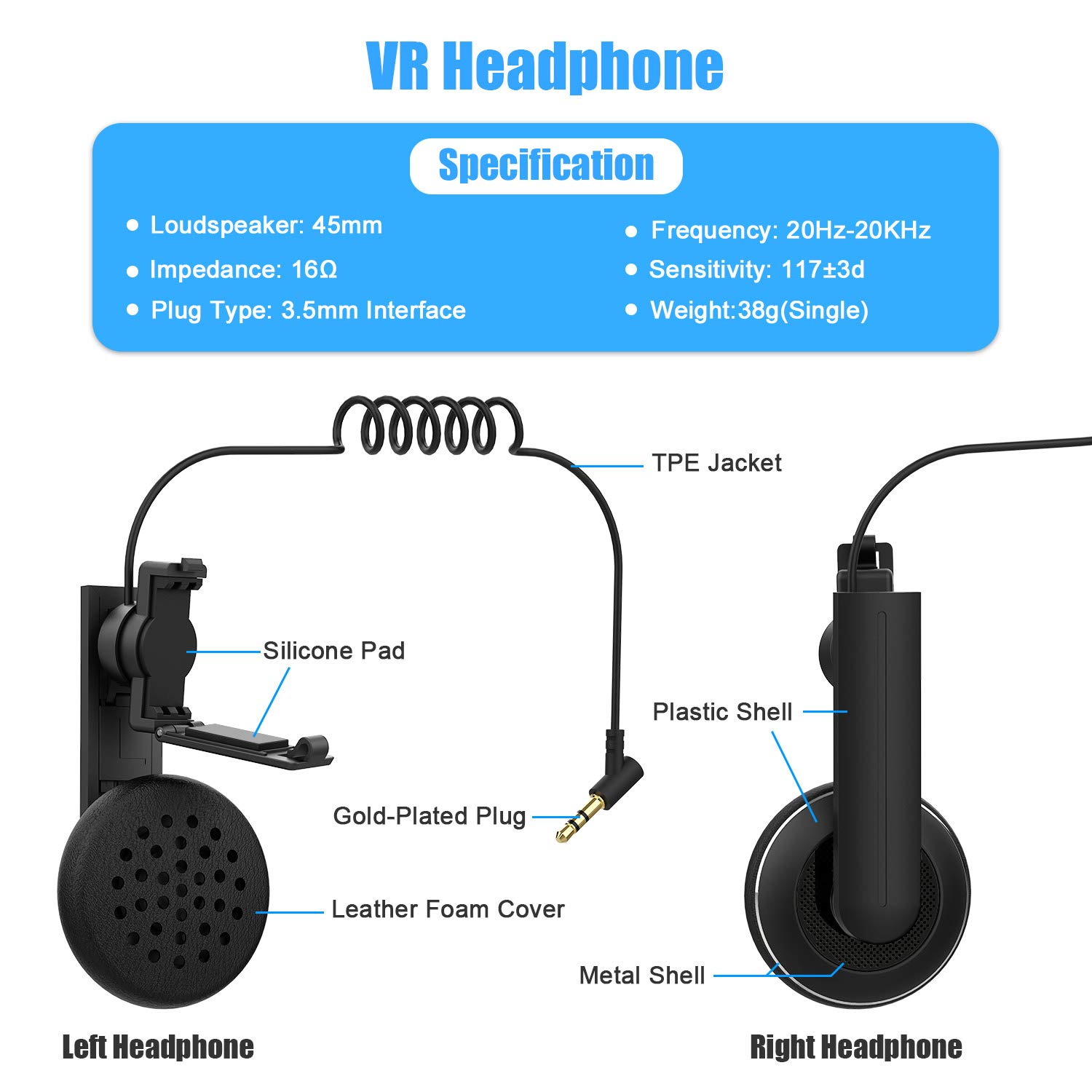 AMVR 3D 360 Degree Sound Stereo Headphones Comfortable Custom Made for Oculus Quest 1 VR Headset ( Not Fit Quest 2 ) (for Quest 1)