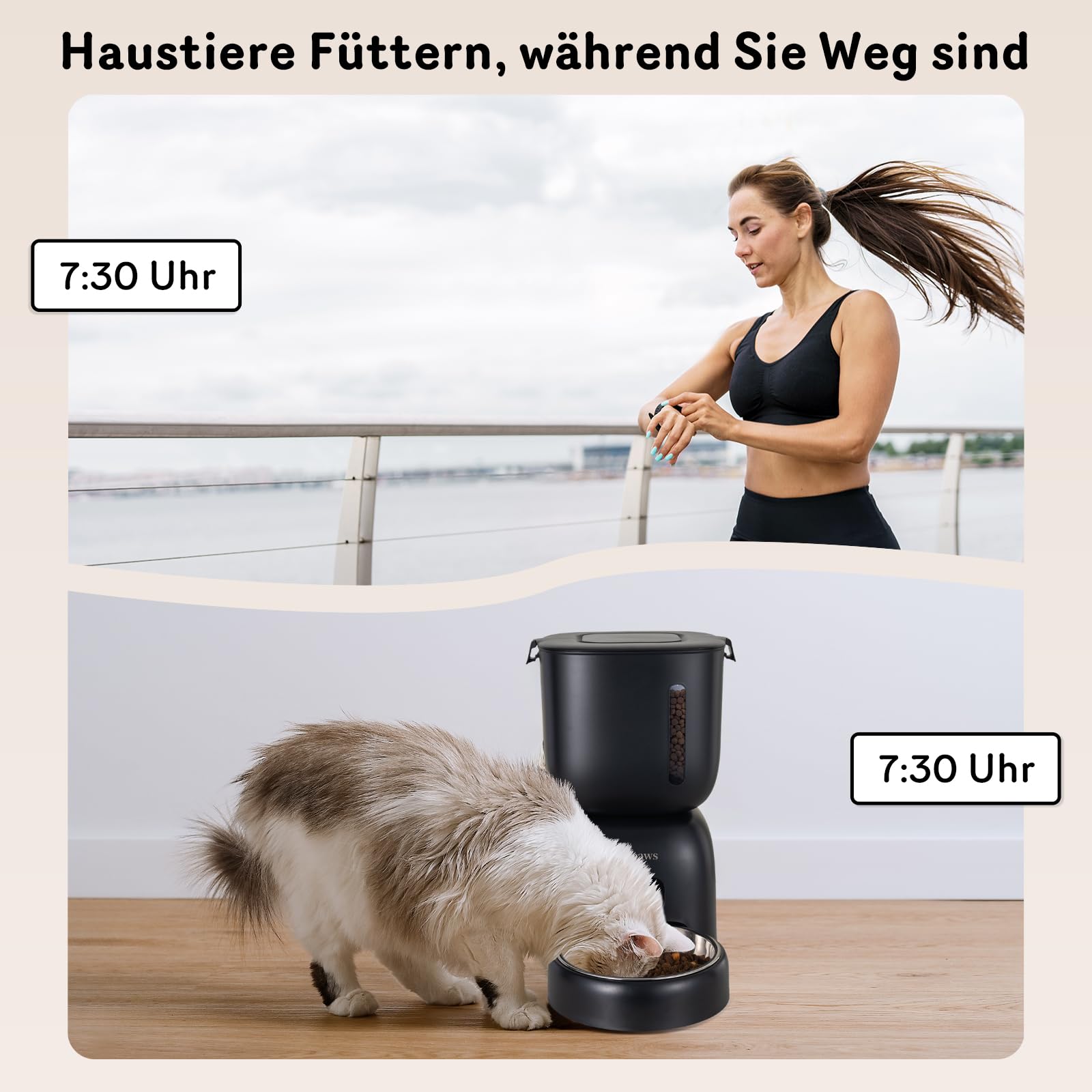 Automatic Cat Feeder and Cat Water Dispenser FW1, Wire or Battery Cat Food Dispenser Timer Pet Feeder - Locking Lid, Desiccant Bag, Programmable Portion Control, 4 Daily Meals, 10s Voice Recorder