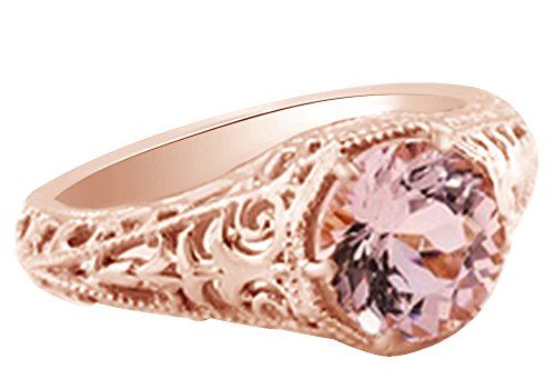 AFFY 2 cttw Simulated Pink Morganite Vintage Style Solitaire Engagement Wedding Ring in 14k Rose Gold Ring Size -13