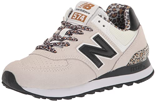 New Balance Women's 574 V2 Animal Print Sneaker, White/Black, 5.5