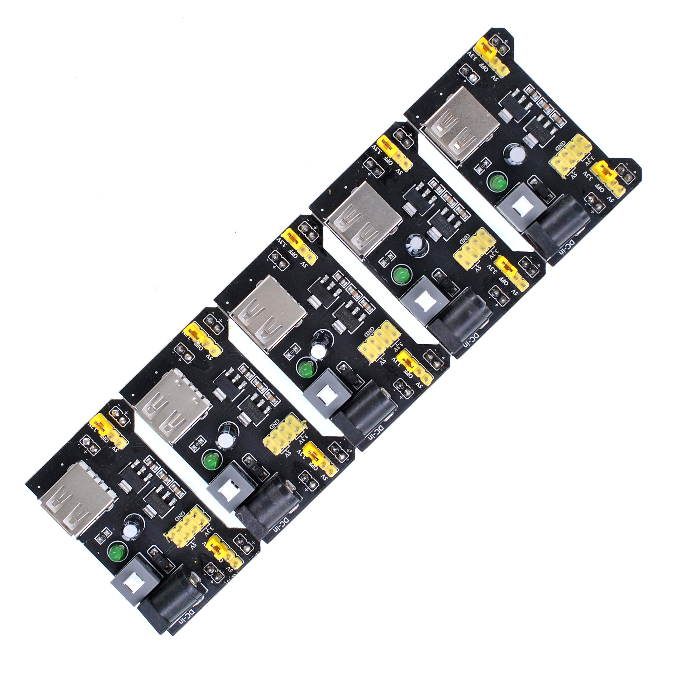 Oiyagai 5 Stück Breadboard-Netzteilmodul für Arduino-Board, geeignet für MB-102 Lötfreies Breadboard
