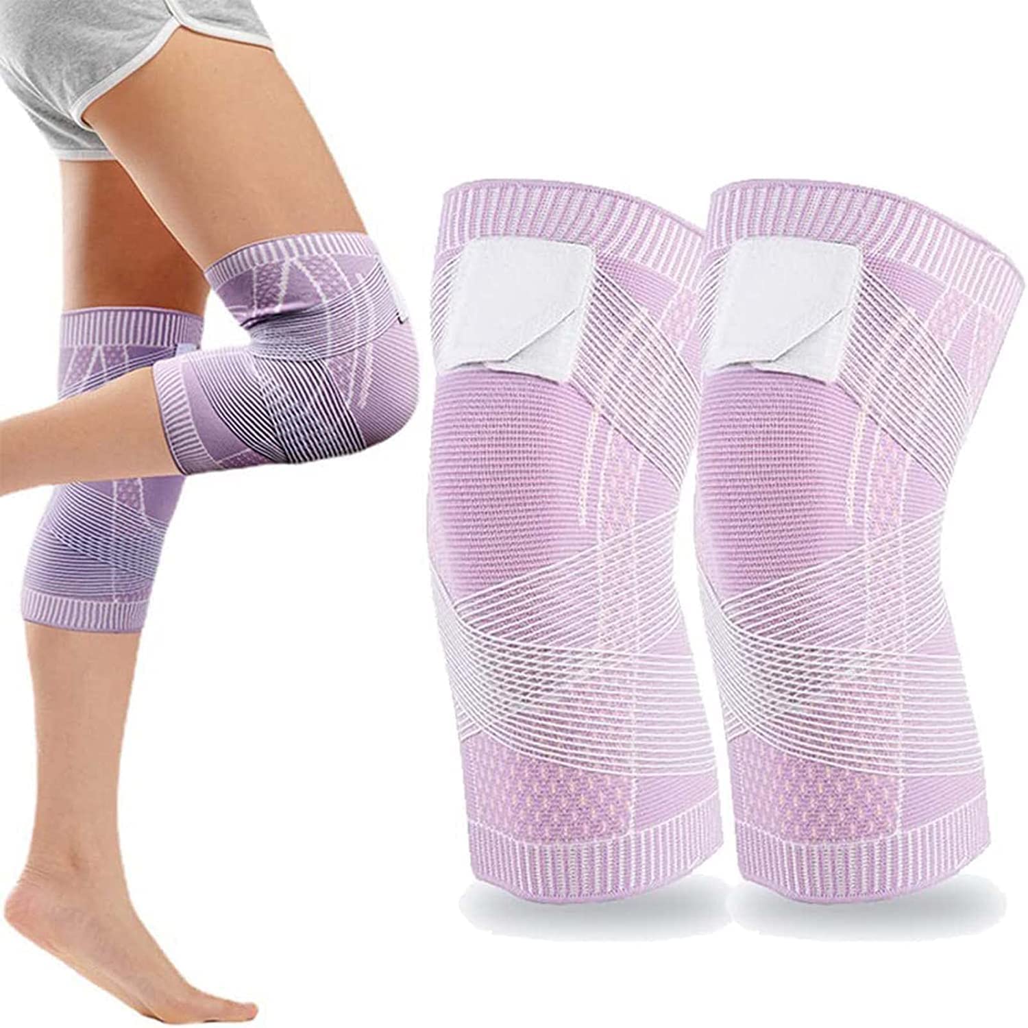 ANRUI Swellsock knee Flexwrap - Knee Compression Sleeve - Best Knee Brace, Swell Sock Knee Flexwrap,Adjustable 3d High Elastic Click Rain Knee Compression Sleeve (XXXL, Pink/1 Pair)