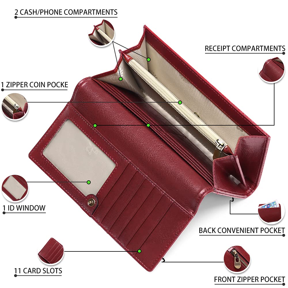 FALAN MULE Womens RFID Blocking Wallet Genuine Leather Large Capacity Credit Card Holder Bifold Ladies Clutch…