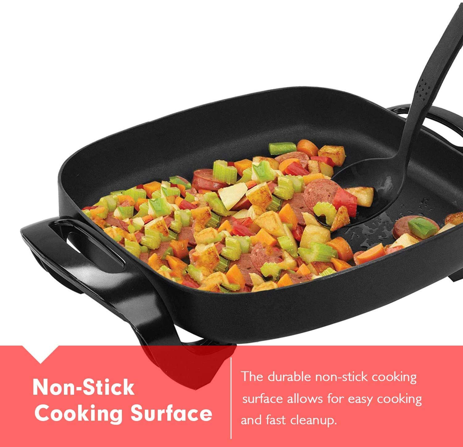 Caynel Professional Non-stick Copper Electric Skillet Jumbo, Deep Dish with Tempered Glass Vented Lid, Upgrade Thermostat, 16”x 12”x 3.15”- 8 quart (16 * 12 Black)