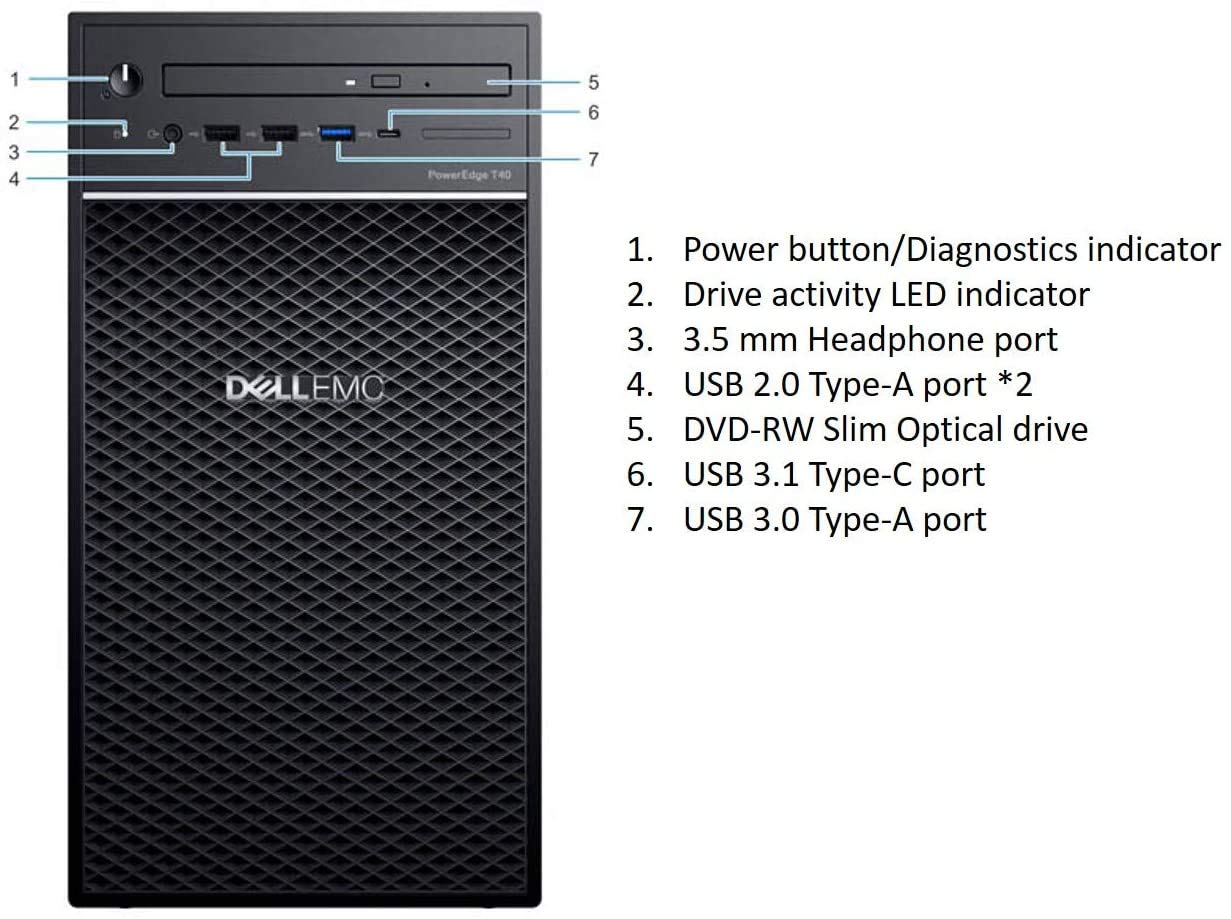 Dell PowerEdge T40 Server, BTX Intel Xeon E-2224G 3.5GHz, 8GB 2666MT/s DDR4, 1TB 7.2K RPM SATA, Windows Server License is not Included