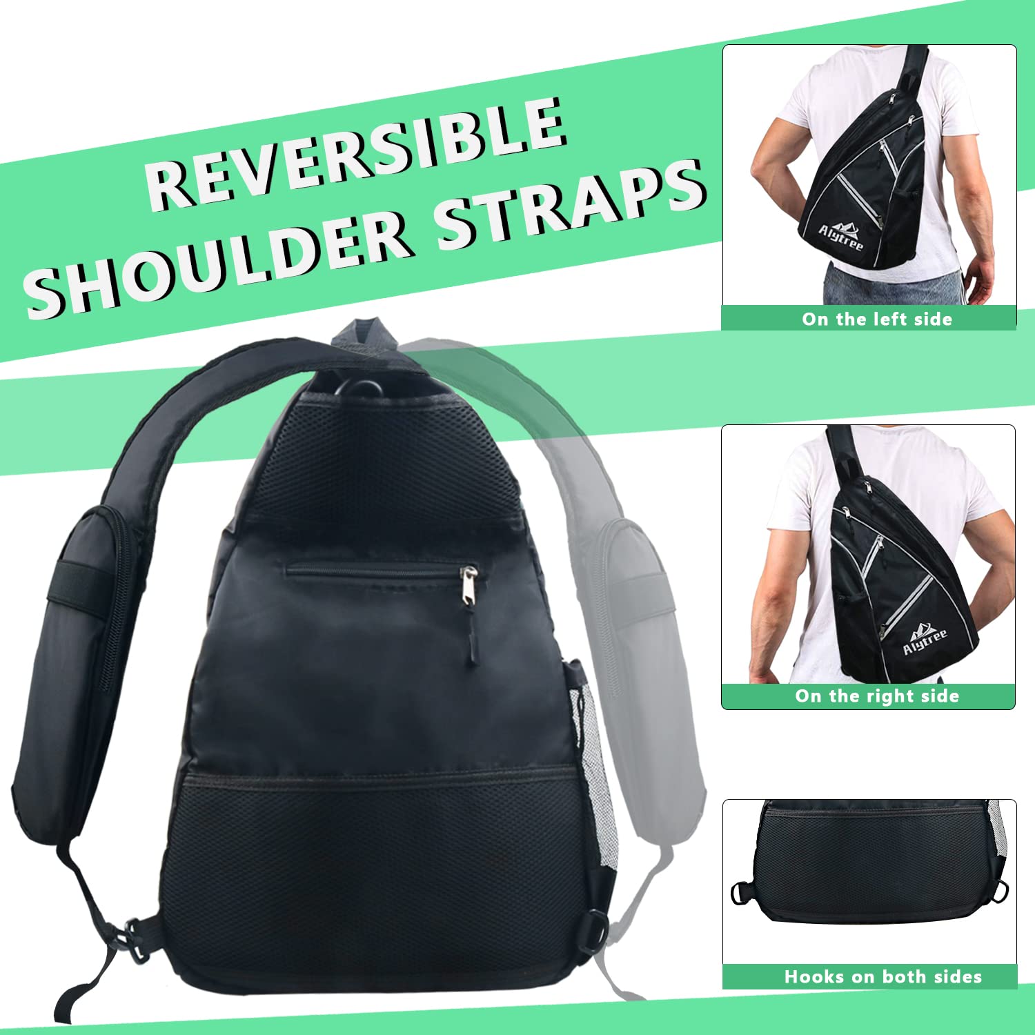 Alytree Pickleball Bag with Phone Holder on Strap, Lightweight Pickleball Crossbody Sling Backpack for Men Women, Adjustable Water Resistant Pickleball Paddle Bag with Fence Hook/Large Capacity