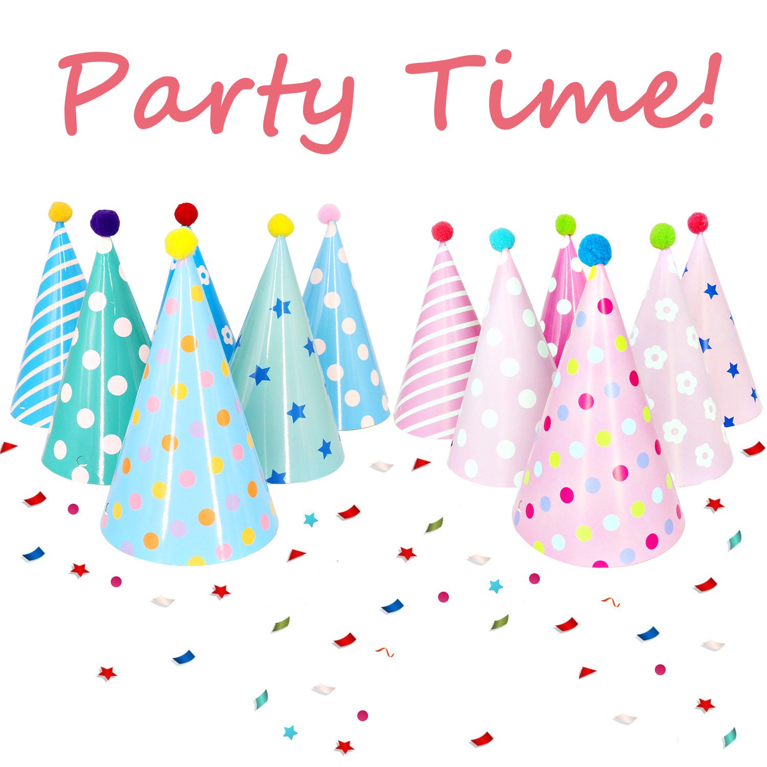Beurio Birthday Party Cone Hats, 12 PCS