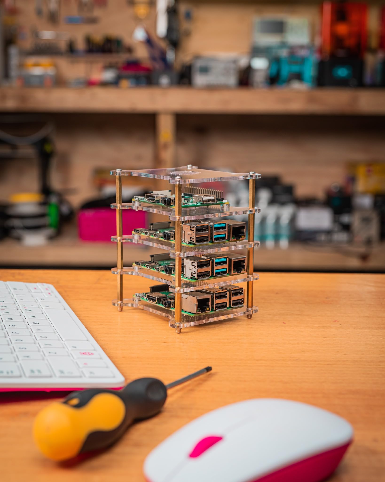 Yahboom Raspberry Pi 5 4B 3B+ 3B 2B B+ Cluster Case 6-Layers Acrylic Dog Bone Plate Stack Clear Case Box Enclosure Case
