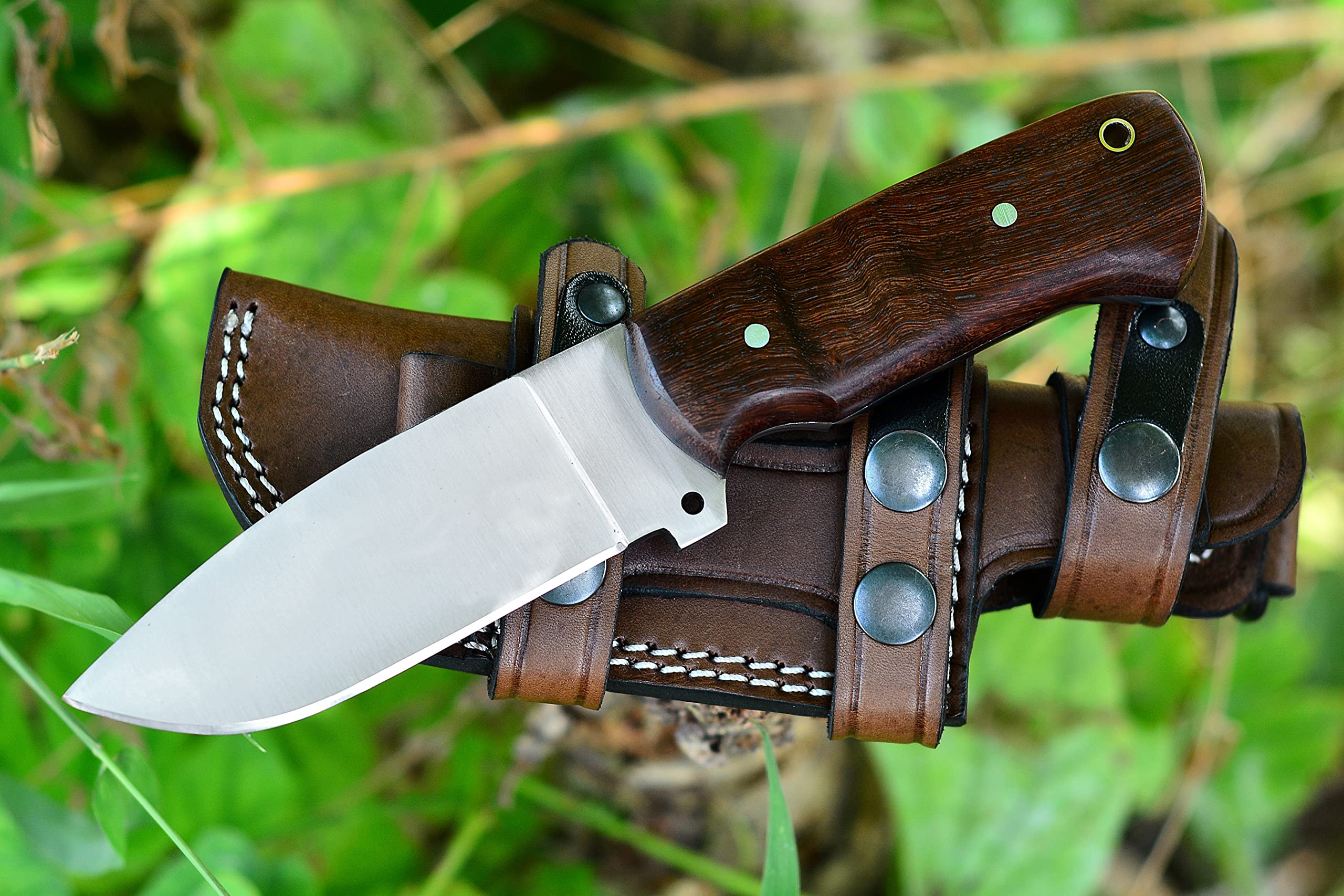 ALZAFASH Horizontal Carry Knife with Sharpening Steel, Handmade Tracker Knife with Honing Rod