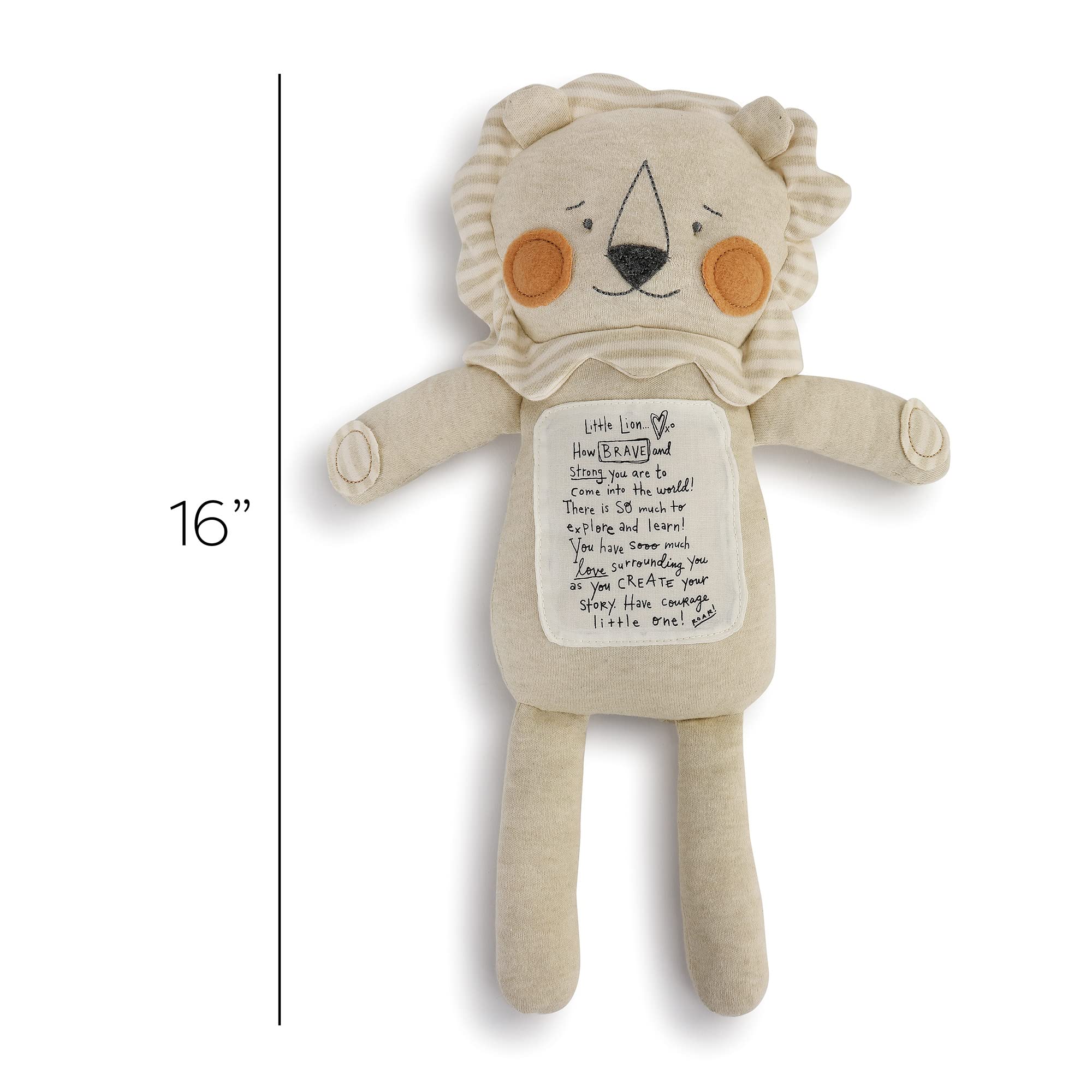 DEMDACO Brave Little Lion Tan Stripe 16 inch Polyester Plush Fabric Figure Toy