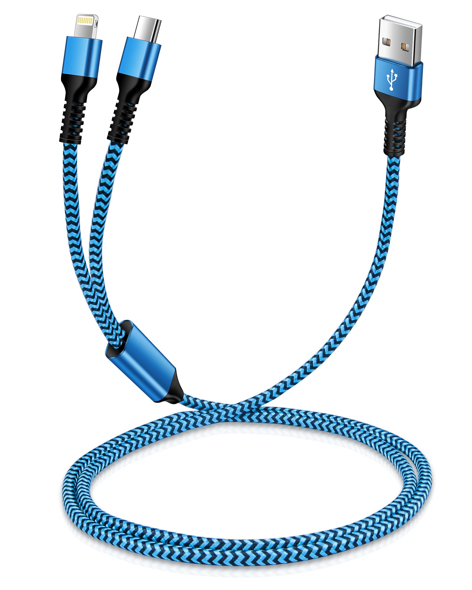 Apple Lightning & USB-c 2-in-1 Charging Cable (4 Feet), USB to Lightning & USB to Usbc Long Fast Charger Cord for iPhone 15 Plus 14 13 12 11 Pro/max I iPad Pro/air/Mini, Samsung Galaxy, Google Pixel