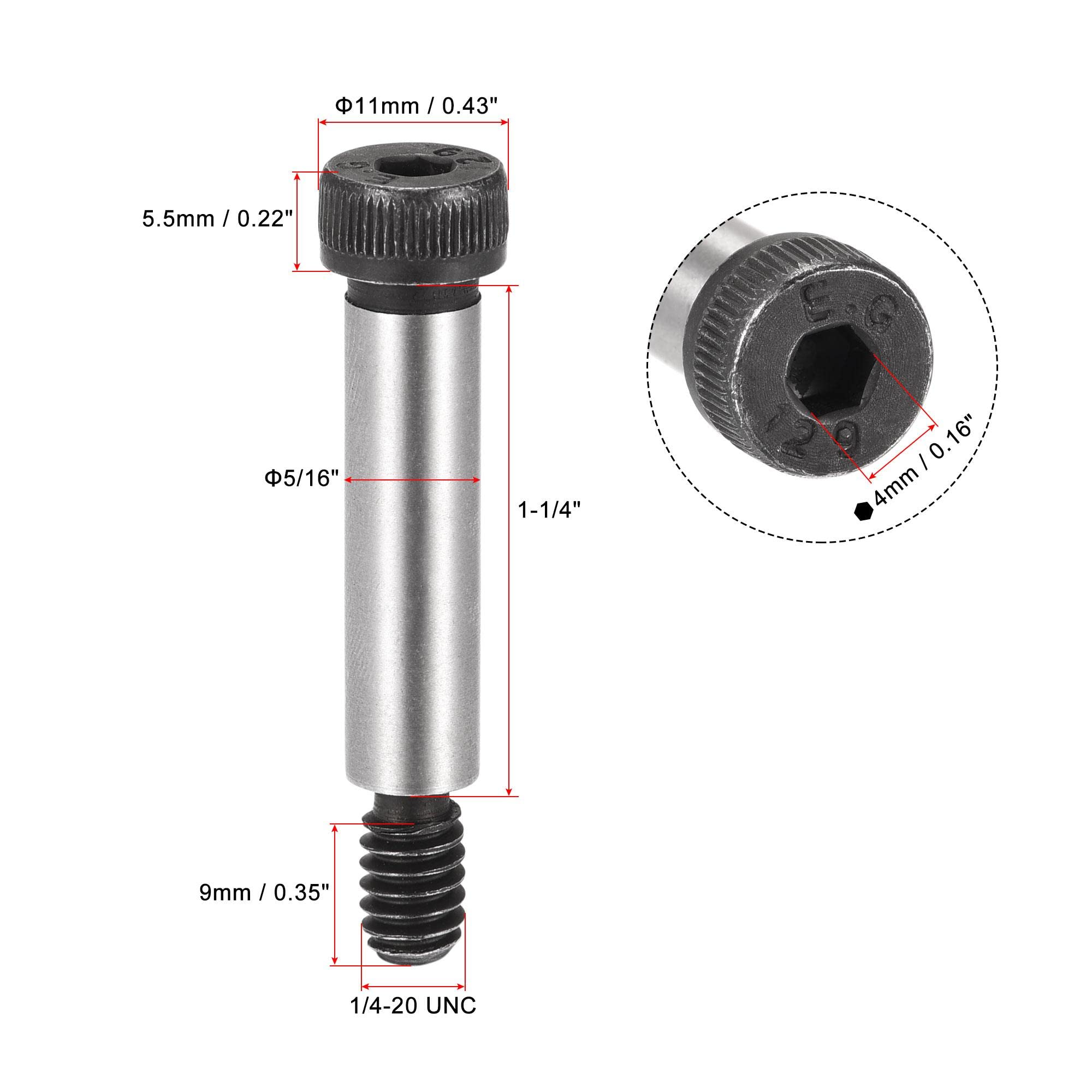 uxcell Alloy Steel Hexagon Socket Head Shoulder Screws Bolts, 1-1/4" Shoulder Length, 5/16" Shoulder Dia, 1/4-20 Thread, 4pcs