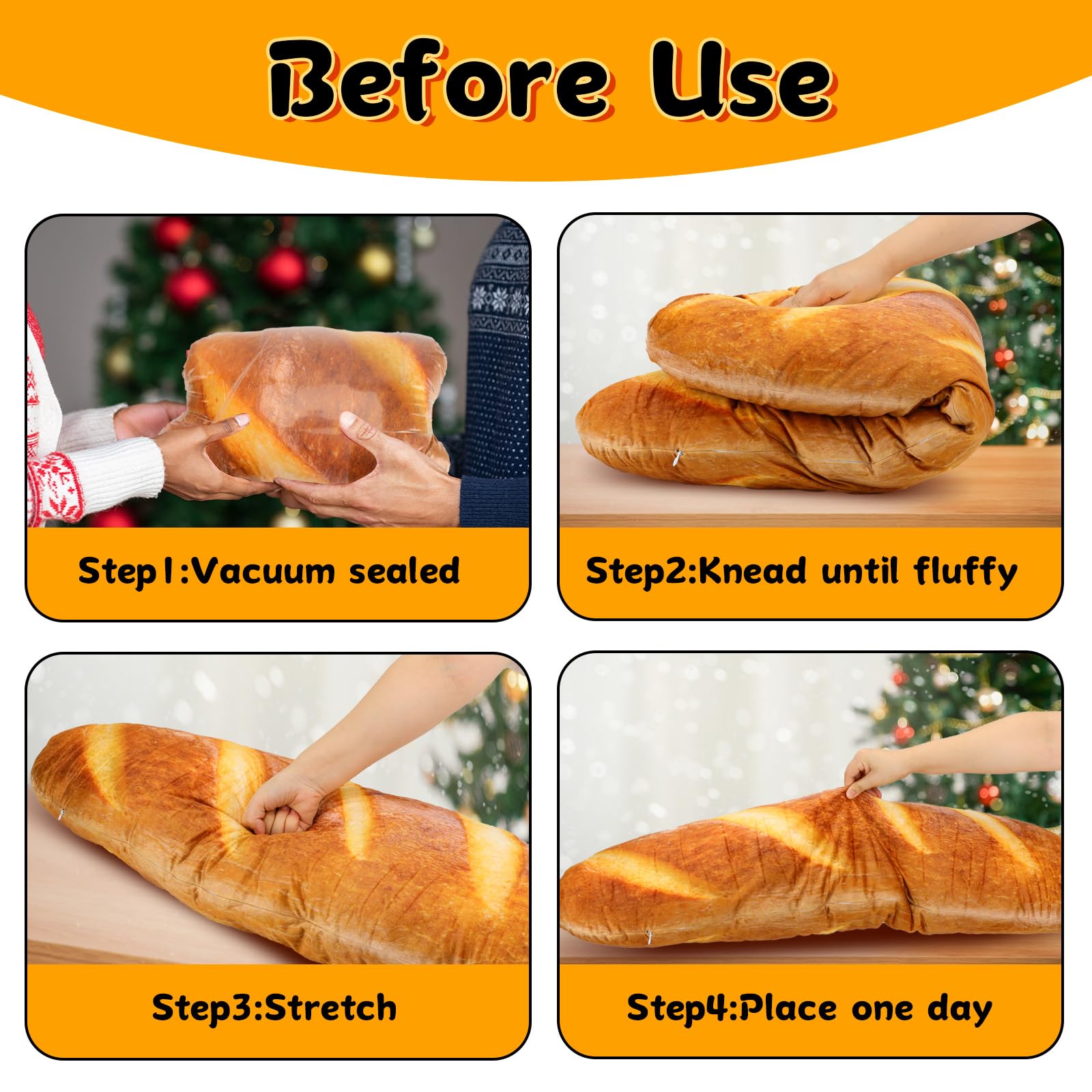 AUECOOME 40" Bread Pillow Giant Bread Plush Pillow 3D Simulation Baguette Pillow Funny Body Pillow Food Plush Christmas Stuffed Toys for Girls Boys