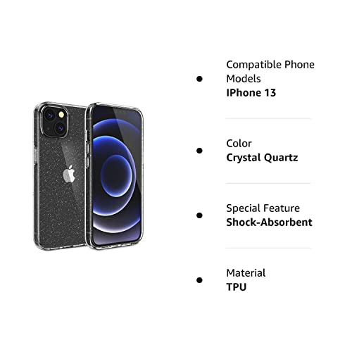 Amazon Basics Glitter Soft TPU Smartphone Cover for iPhone 13, Crystal Quartz