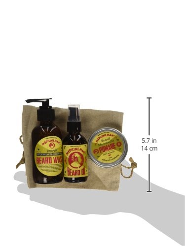 Medicine Man's Beard & Mustache Care Kit: Itchy Beard Wash 4,7 FL OZ, Anti Itch Beard Oil 2 FL OZ, Beard & Mustache Balm 2 FL OZ - in a Mustache Stamped Linen Pouch