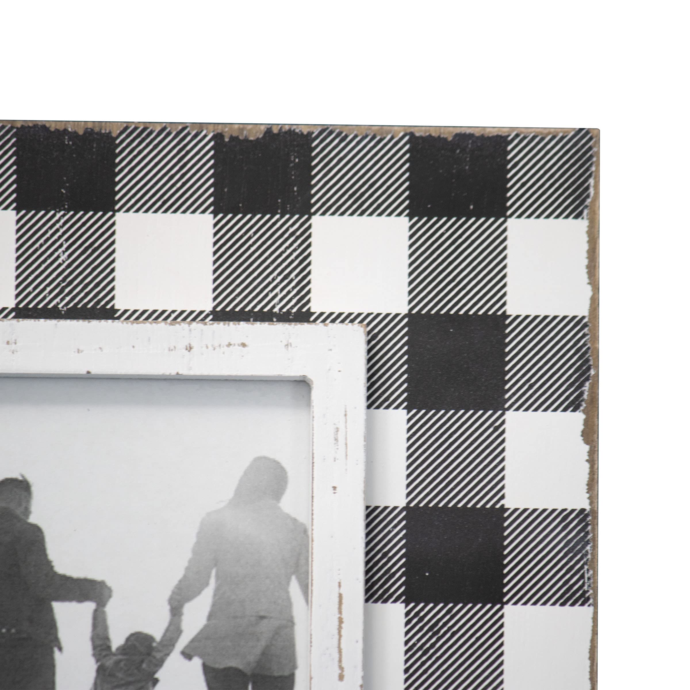 Foreside Home & Garden White Buffalo Plaid 4x6 Inch Wood Decorative Picture Frame