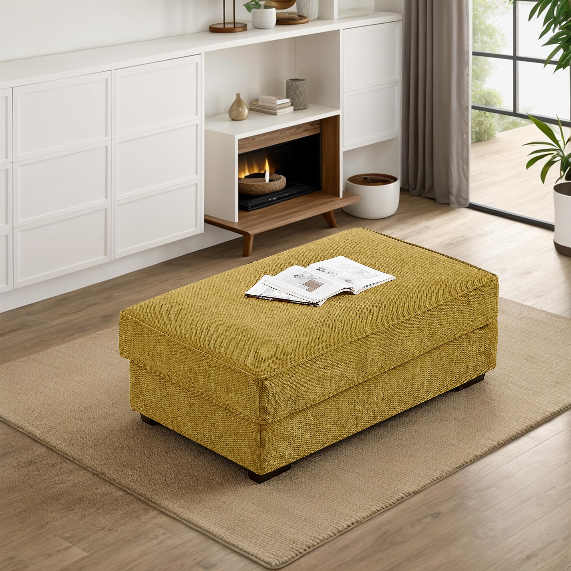 AUGOP Modern Chenille Fabric Ottoman for Modular Sectional Sofas - Versatile Footrest Living Room, Bedroom, Office Spaces (Yellow, Ottoman)