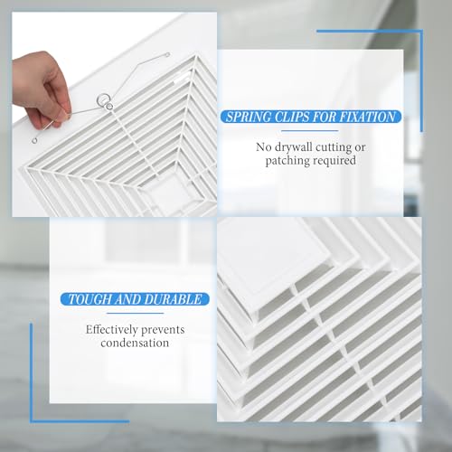 Baquler Exhaust Bathroom Fan Cover Bathroom Ceiling Fan Grille with Springs Plastic Replacement Vent Cover Wall Mount for Square Ceiling for Ventilation Fan (1, 12 x 12'')