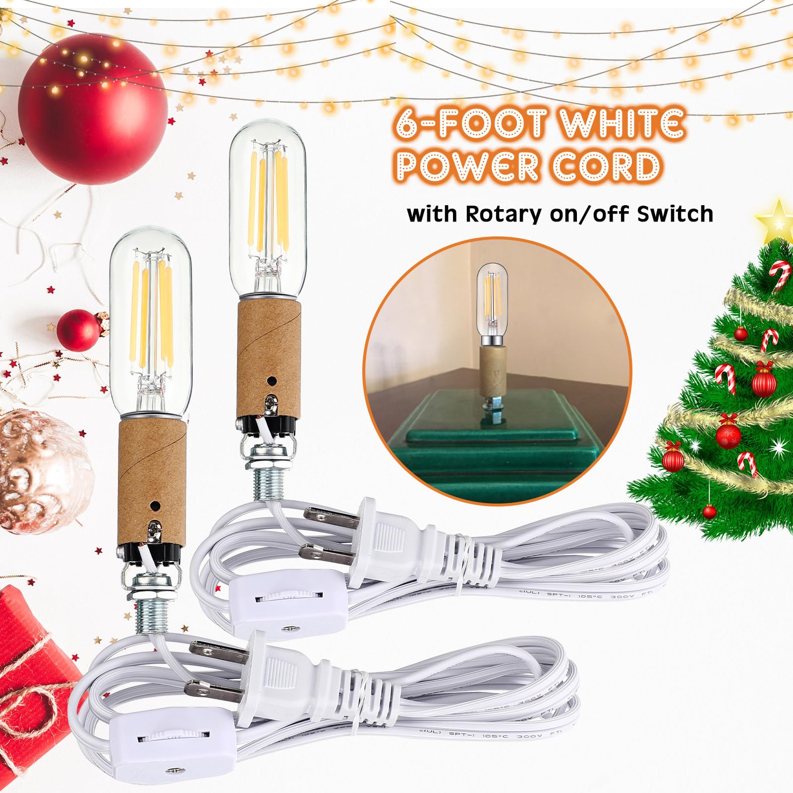Baquler Medium Christmas Tree Wiring Kit, with 4 Watt LED Bulb, Ceramic Christmas Tree Replacement Lights, E12 Candelabra Base, Lamp Wiring Kit Nice for Desk Lamp Lighting and DIY Projects (1)