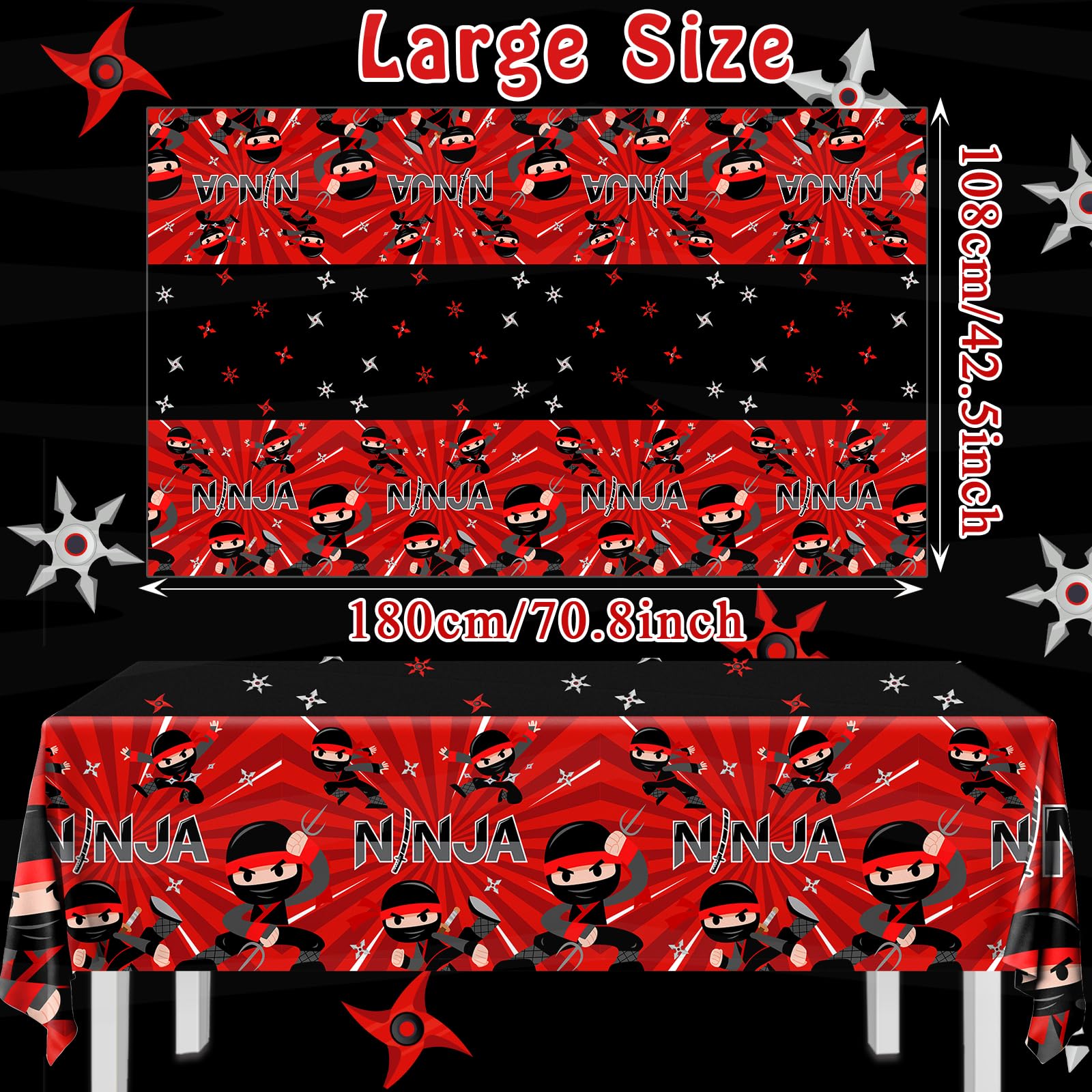 Bezkega 3pcs Ninja Birthday Tablecloths,Ninja Birthday Party Decoration Karate Theme Table Covers Waterproof Rectangle for Kid Ninja Master Birthday Party Supplies