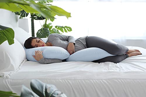 Pharmedoc Pregnancy Pillows, C-Shape Full Body Pillow – Jersey Cover Light Blue – Pregnancy Pillows for Sleeping – Body Pillows for Adults, Maternity Pillow and Pregnancy Must Haves, New Mom Gifts
