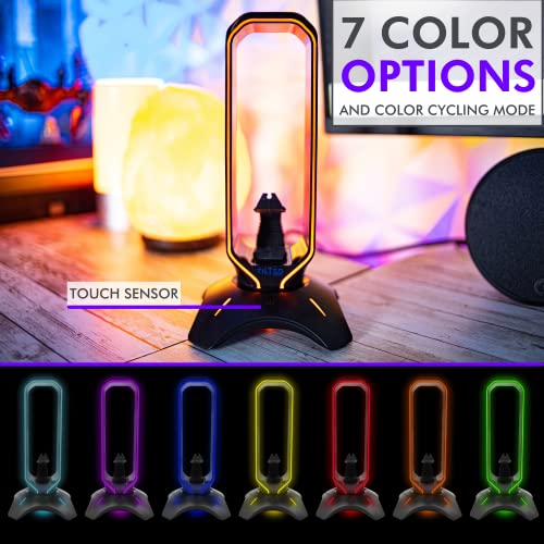 Tilted Nation RGB Headset Stand and Gaming Headphone Stand for Desk Display with Mouse Bungee Cord Holder - Gaming Headset Holder with USB 3.0 Hub for Xbox, PS4, PC - Perfect Gaming Accessories Gift