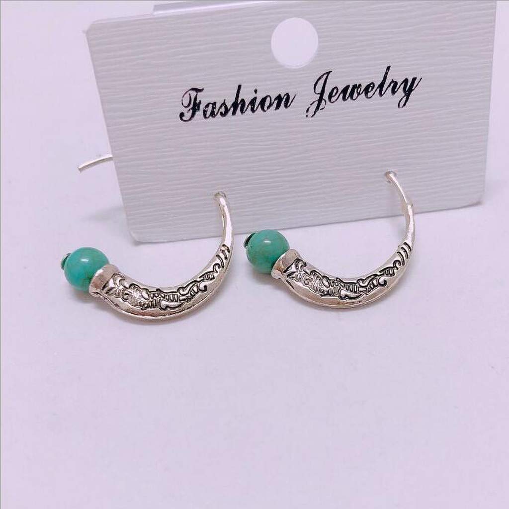 chenJBO New Retro Thai Silver Turquoise Earrings European and American Female Punk Earrings Boho Earrings
