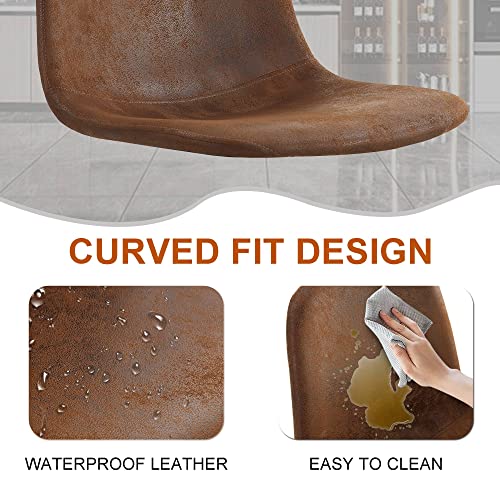 Dining Chairs Set of 4,Modern Mid Century Living Room Side Chairs with Metal Legs, Washable PU Leather, Armless Side Chairs for Kitchen Lounge Farmhouse, Rustic Brown, 4PCS