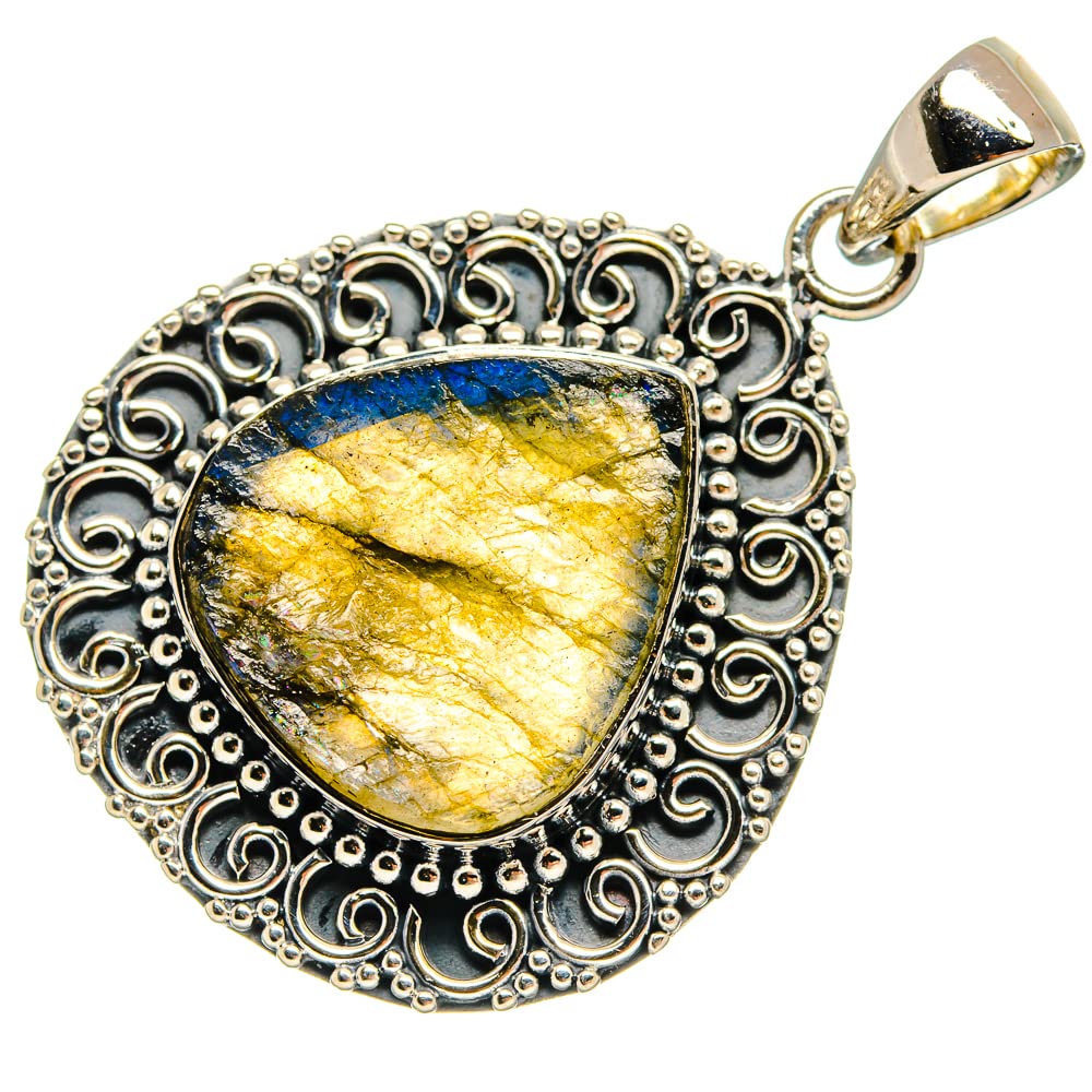 Ana Silver Co Rough Labradorite Pendant 1 7/8" (925 Sterling Silver) - Handmade Jewelry, Bohemian, Vintage PD25237