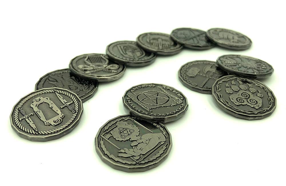 Dice Dungeons Character Coin Metal Tokens for RPG and Tabletop Games – Set of 12 Class Miniatures Perfect for DND and Pathfinder