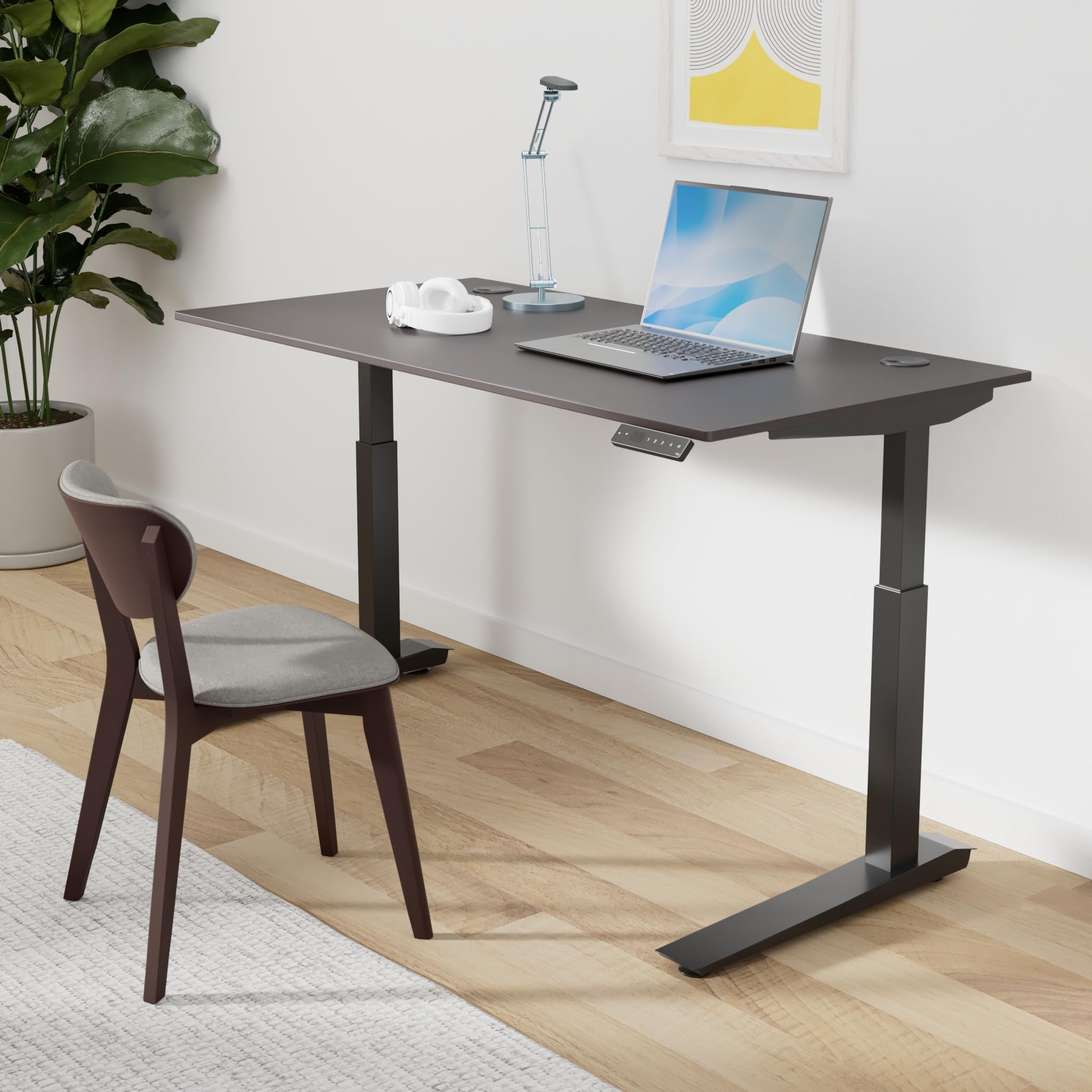 Fully Jarvis Standing Desk 60" x 27" Dark Bamboo Top - Electric Adjustable Desk Height from 30" to 49" with Memory Preset Controller (Rectangle, Black Frame)
