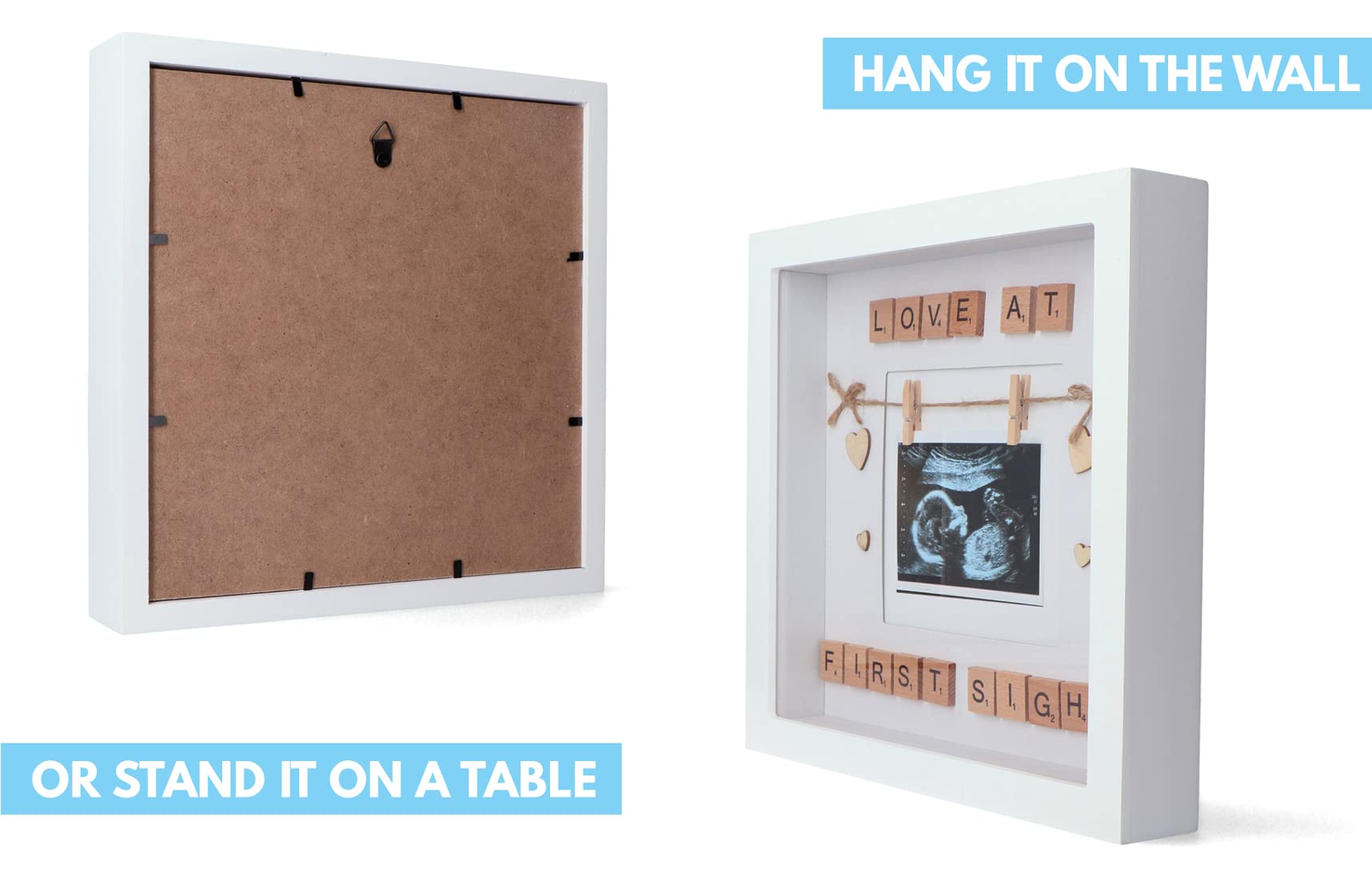 boom moments Sonogram Picture Frame | Scrabble Style Letters | Keepsake Baby Ultrasound Frame | Best Baby Announcement | Love at First Sight (10 x 10 Inches)