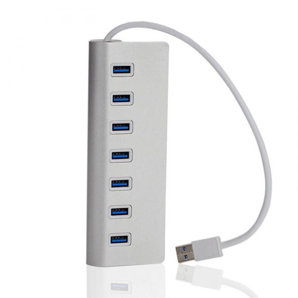High Speed USB 2.0 Hub Premium 7-Port Portable Aluminum Hub with 60cm USB 2.0 Cable for iMac, MacBooks, PCs and Laptops