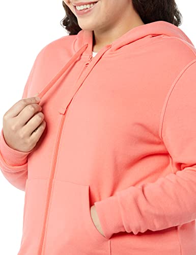 Amazon Essentials Women's French Terry Fleece Full-Zip Hoodie (Available in Plus Size), Coral Pink, Medium