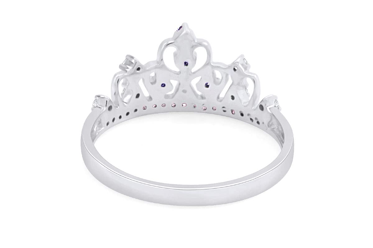AFFY Round Cut Simulated Multi Stone Rapunzel Princess Style Engagement Wedding Crown Ring in 14k White Gold Over Sterling Silver with Ring Size 8