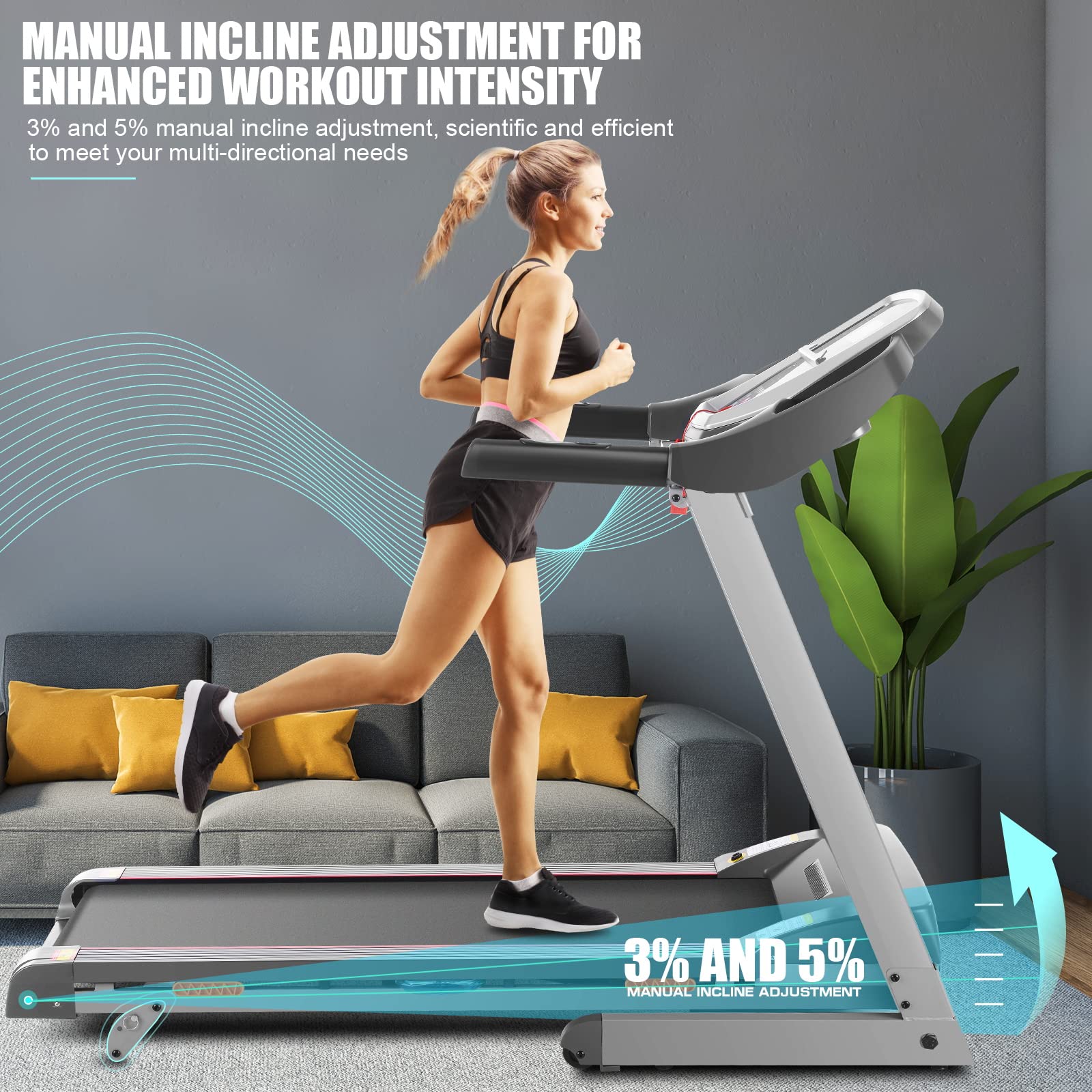 ANCHEER Treadmill 300lbs Capacity 3.25HP Folding Electric Treadmills for Home with Incline Smart APP Control Exercise Running Machine for Gym & Office Workout Easy Assembly