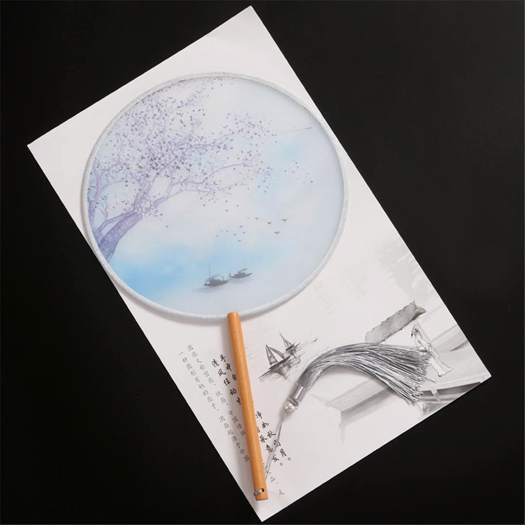 Ancient Fan Group Fan Chinese Style Printing Silk Dance Summer Classical Costume Hanfu Women's Tassel Small Round Fan