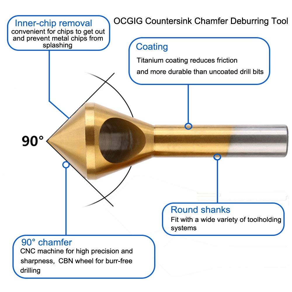 OCGIG 4pcs Titanium Coated Countersink Chamfer Tool Deburring Tool Set Metal Wood Drill Bits Zhongbo Business