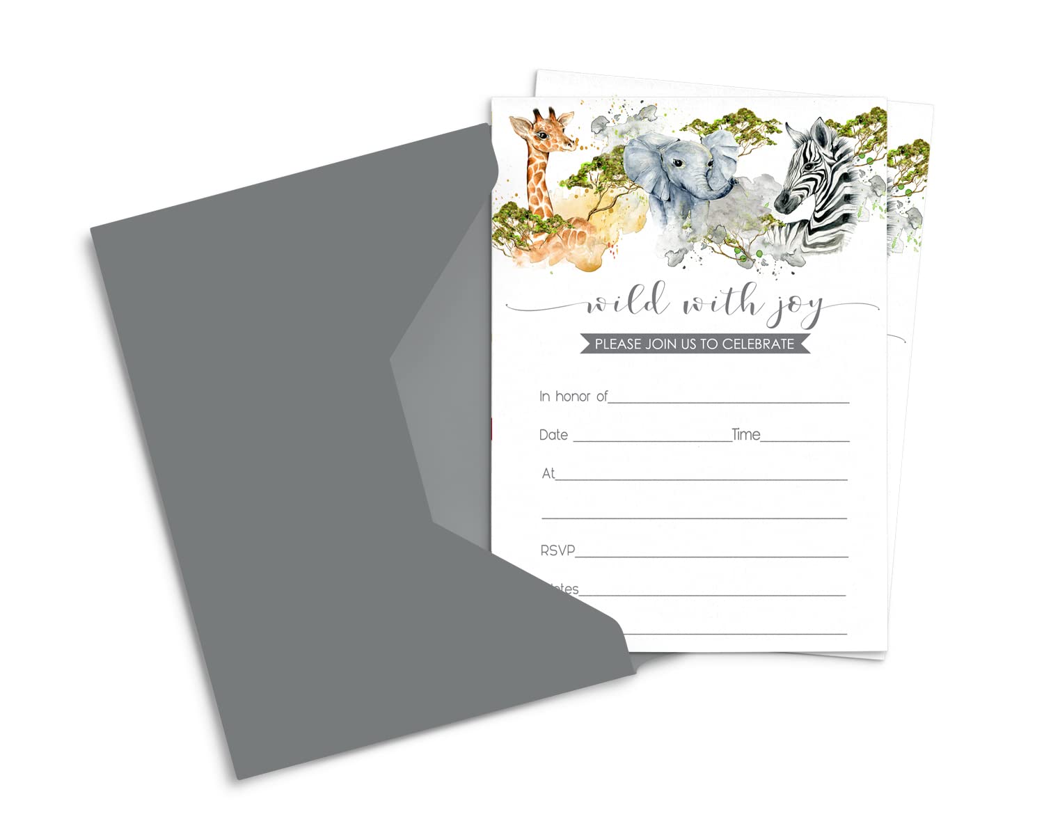 Paper Clever Party Jungle Baby Shower Invitations and Envelopes Pack of 15 – Fill In Blank Invites for Boys Baby Shower, Reveal, Birthday – Royal Safari Animal Event – Printed 4x6 Size Cards