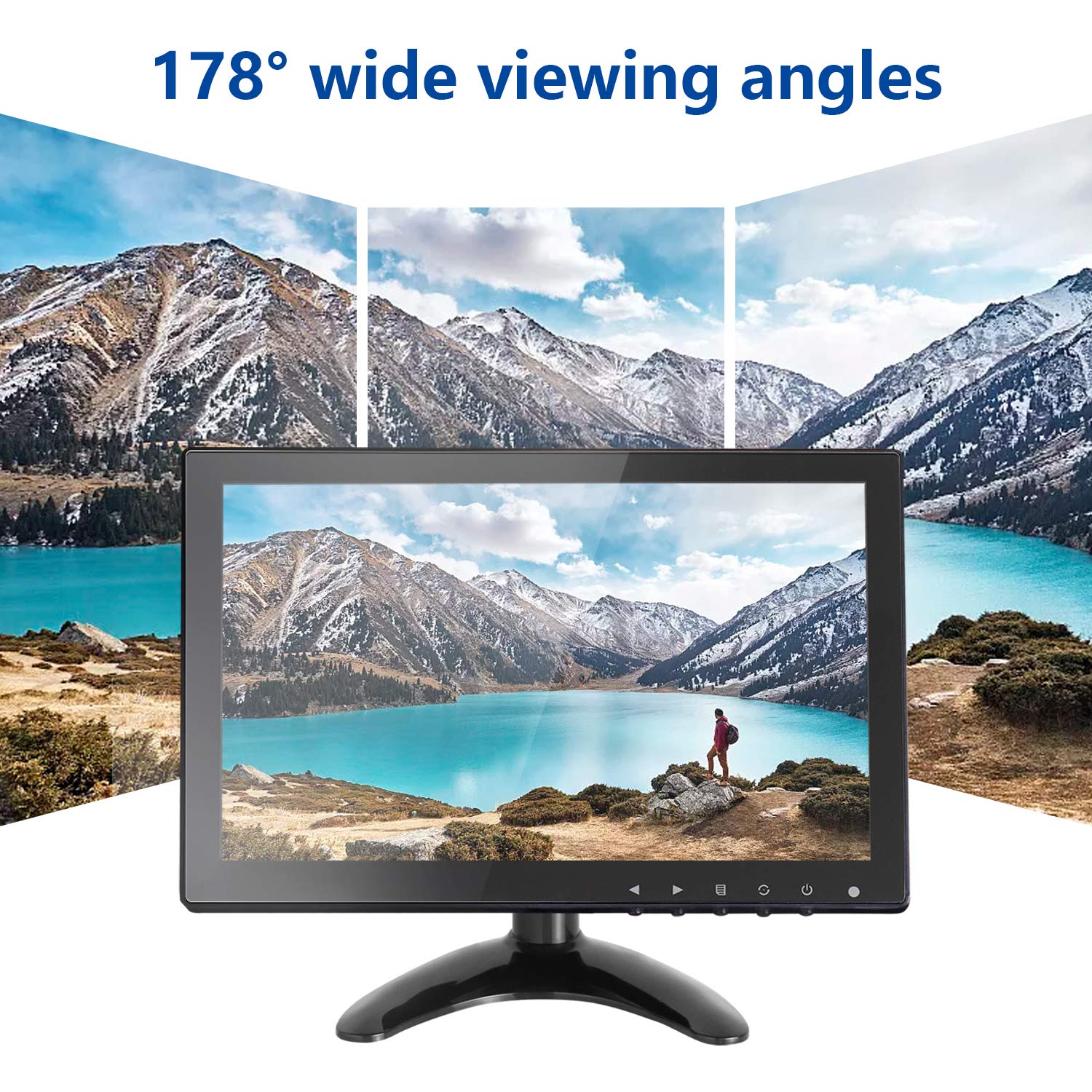 WHOLEV 10.1" LCD Rimless Monitor 1280x800 FHD Color Screen with AV VGA HDMI BNC USB Input Built-in Speaker 178° Wide Angle for Raspberry Pi Computer Display TV