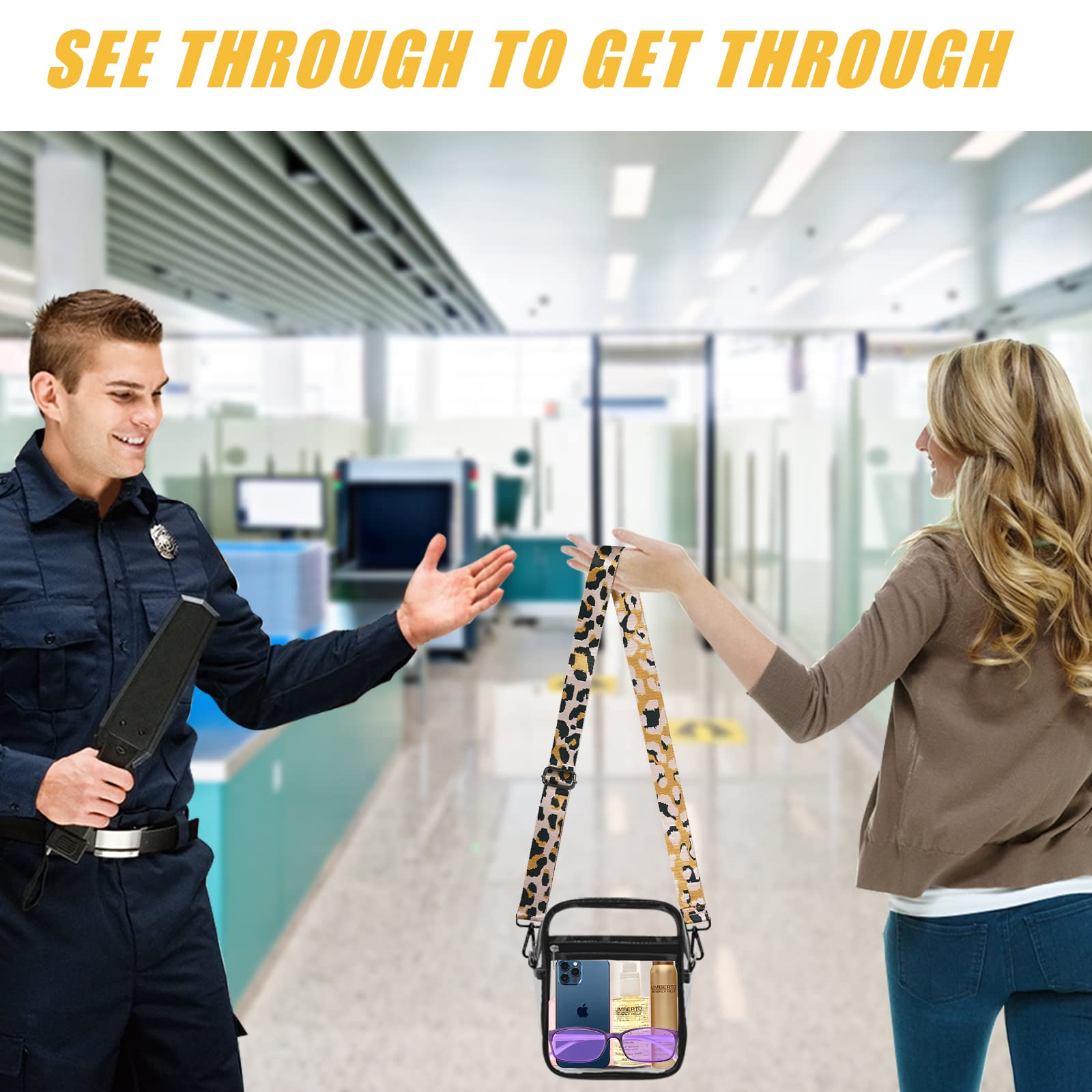 AGECASH A Clear Purses For Women Stadium, TPU Material with Designed Big Leopard Style Shoulder Strap,Stadium Bag