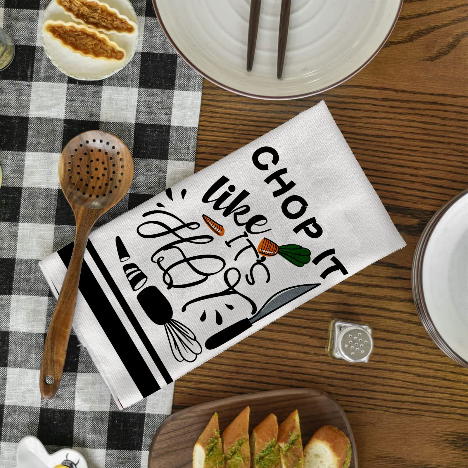Lebsitey Funny Kitchen Towels and Dishcloths Sets of 4 Kitchen Towels with Sayings Egg Beater Rolling Pin Absorbent Drying Tea Dish Towel for Cooking Baking Home Decorations,18 x 28 Inch