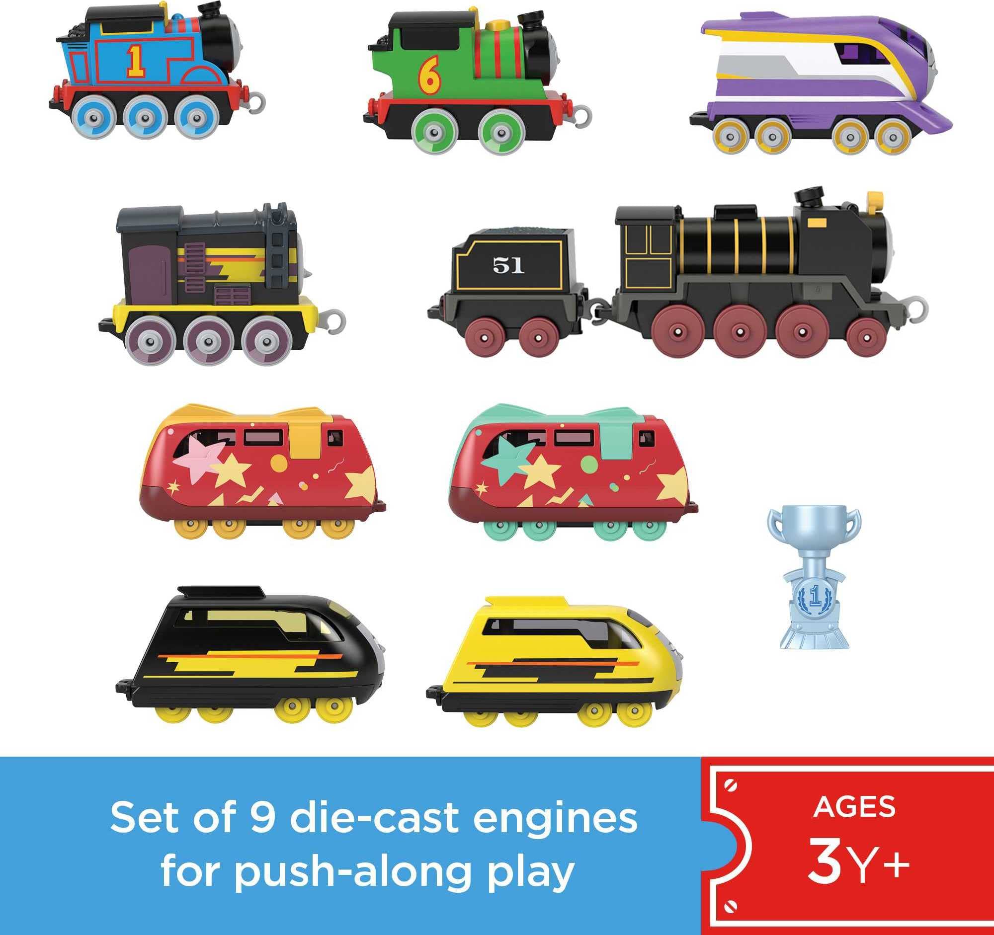 Thomas & Friends Diecast Toy Trains Sodor Cup Racers Set of 9 Push-Along Engines for Preschool Pretend Play Kids Ages 3+ Years