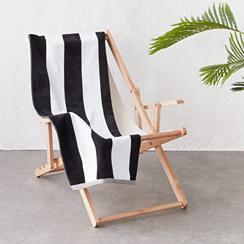 Amazon Basics Oversized Premium Cotton Beach Towel, 2-Pack, Pop Stripe - Black/Dark Gray, 72" x 36"