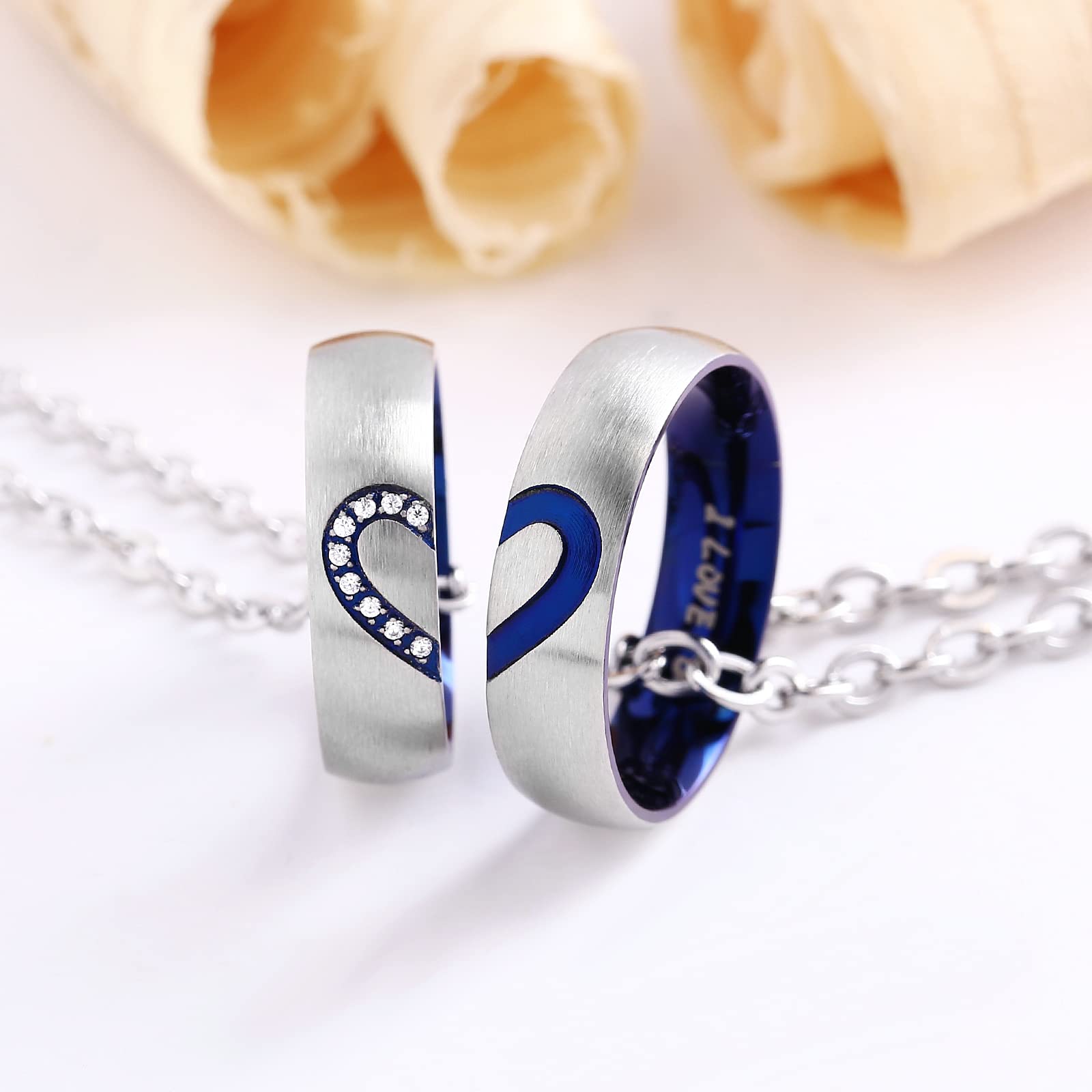 ANAZOZ Personalized Name Rings for Women, Stainless Steel Heart Blue Engravable Rings for Women 6MM Size 8