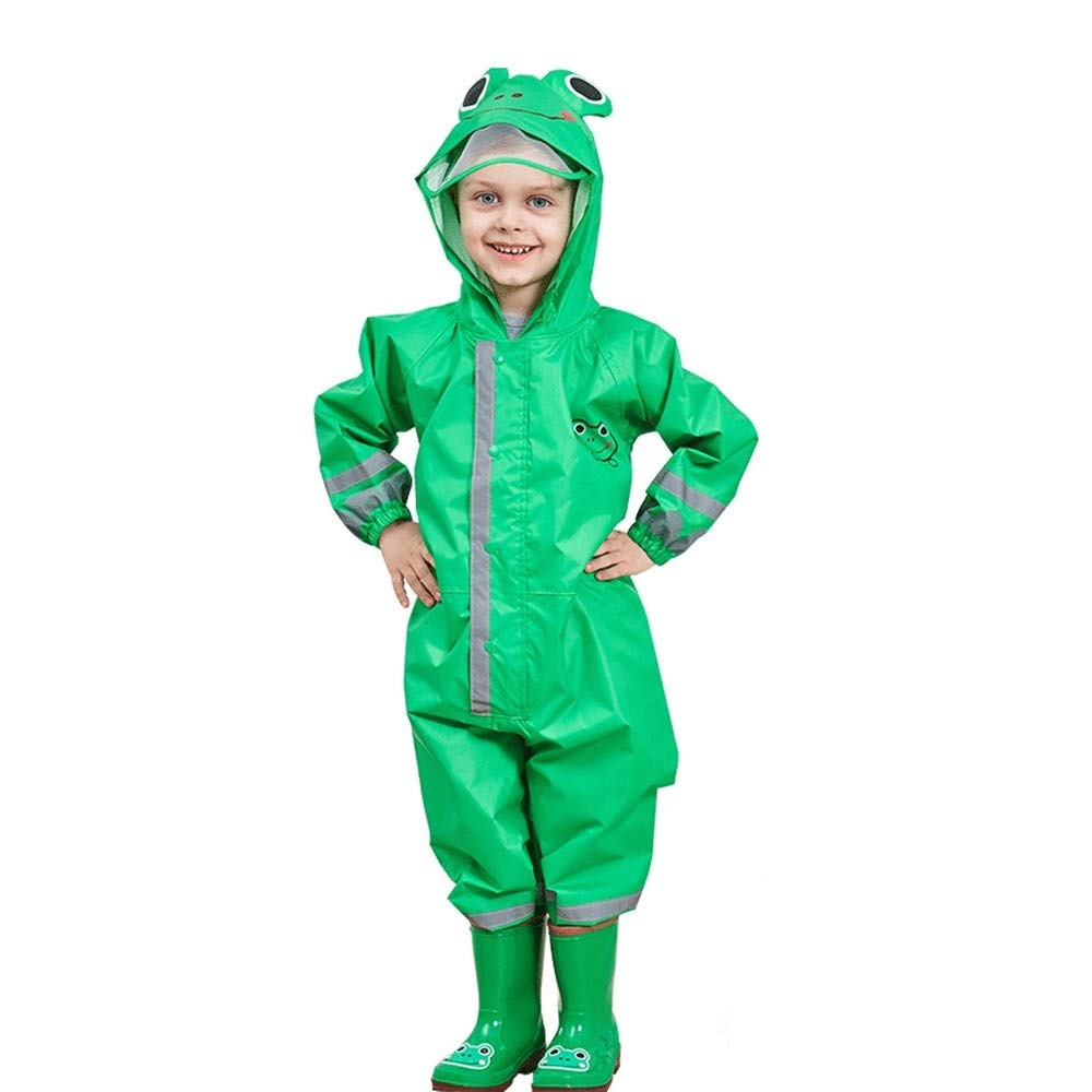 Toddler Rain Suit,Waterproof Girls Boys Raincoat,Kids Rain Poncho,Unisex Baby Rain Gear Jacket Coverall (M, Green Frog)