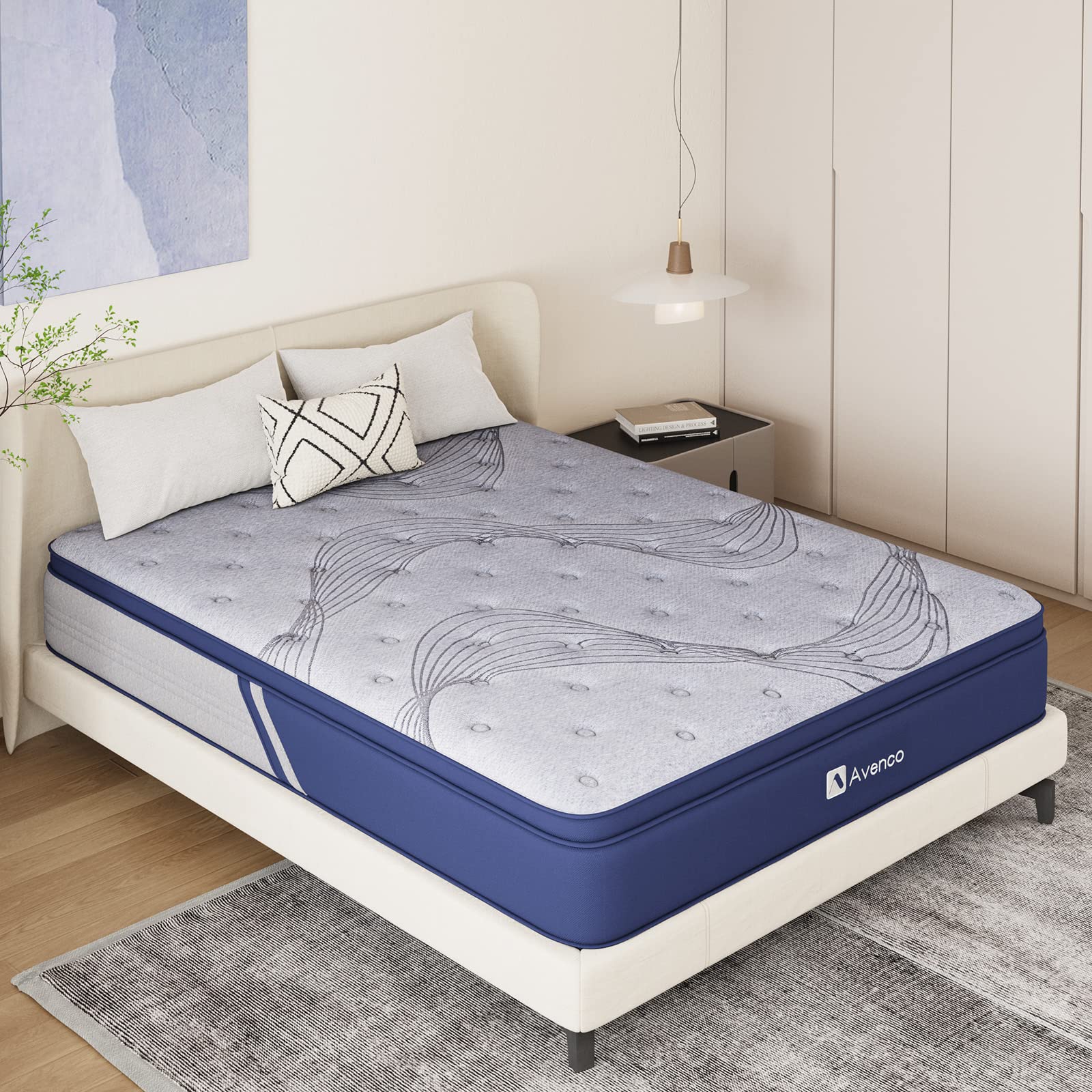 Avenco Queen Mattress, 10 Inch Mattress Queen Hybrid, Medium Firm Queen Mattress in a Box for Pressure Relief and Sound Sleep, Wrapped Coils and CertiPUR-US Foam, Soft Breathable Fabric