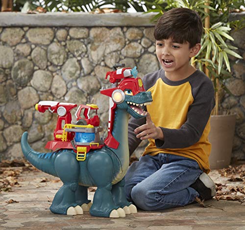 Chomp Squad Playskool Blazeasaurus and Sparks McKenzie, 20-Inch Brachiosaurus Dinosaur Firefighter Toy and Action Figure for Kids 3 and Up
